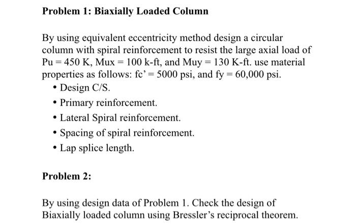 Solved Problem 1: Biaxially Loaded Column By using | Chegg.com