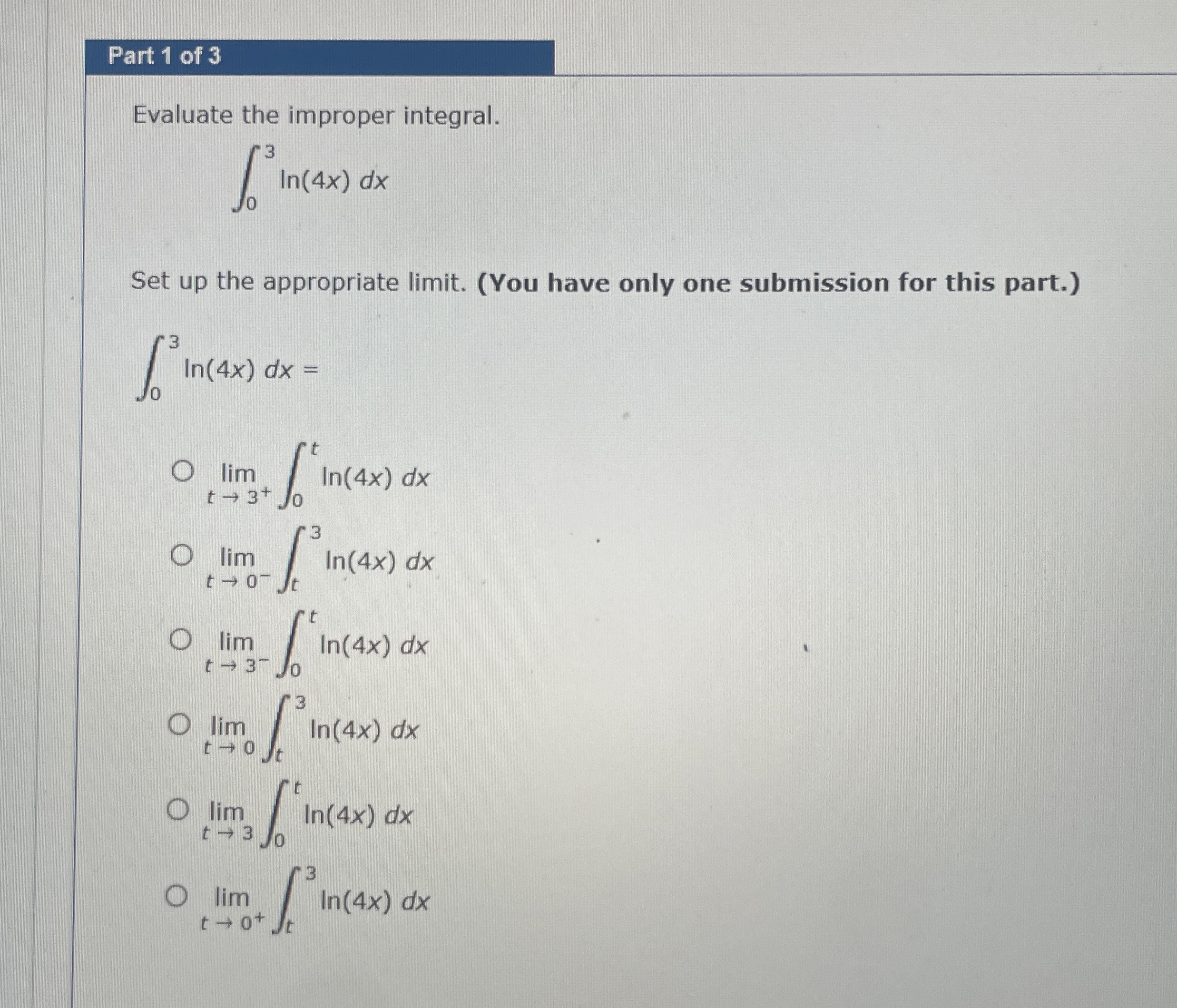 Solved Part 1 ﻿of 3Evaluate the improper | Chegg.com