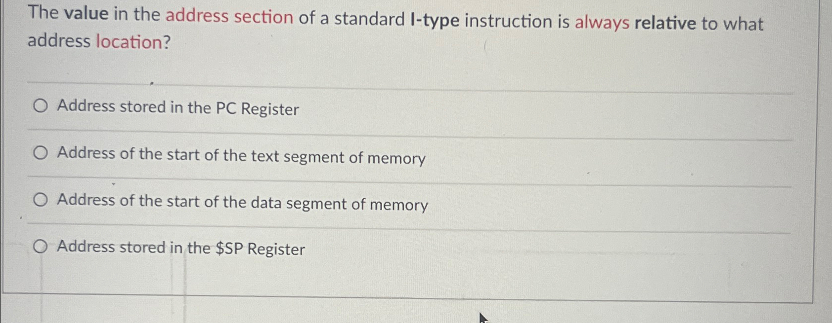 Solved The value in the address section of a standard I-type | Chegg.com