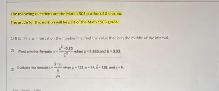 Solved The following questions are the Math 150 S portion of | Chegg.com