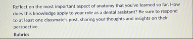 Solved Reflect on the most important aspect of anatomy that | Chegg.com