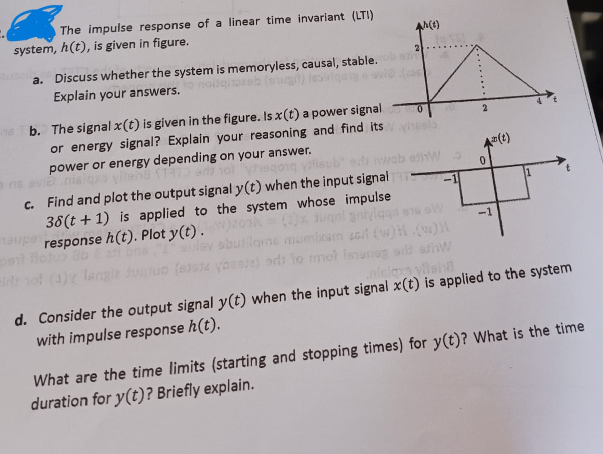 Solved The impulse response of a linear time invariant | Chegg.com