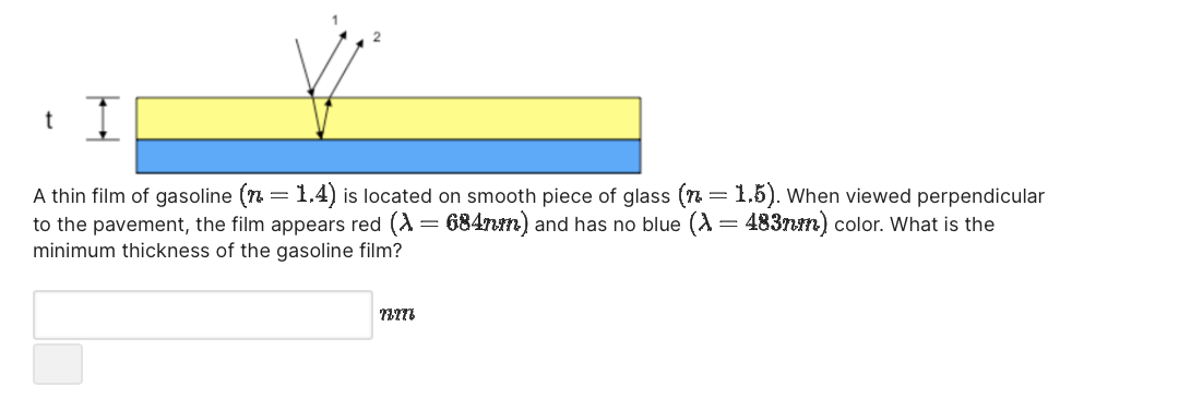Solved A thin film of gasoline (n=1.4) ﻿is located on smooth | Chegg.com