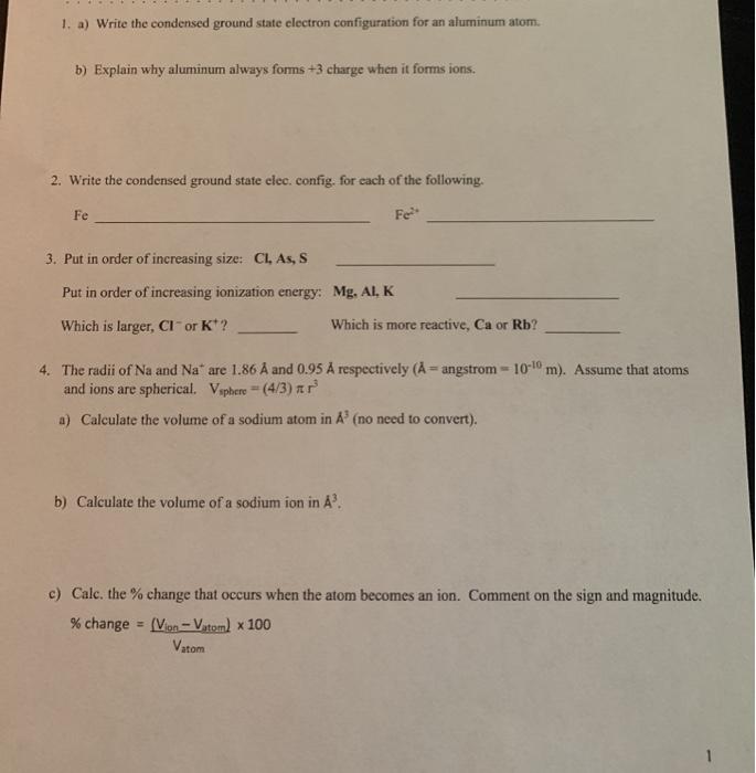 Solved 1 A Write The Condensed Ground State Electron