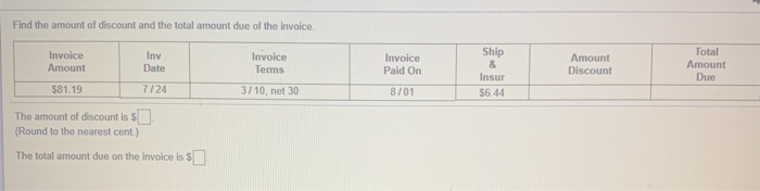 Solved Find the amount of discount and the total amount due | Chegg.com