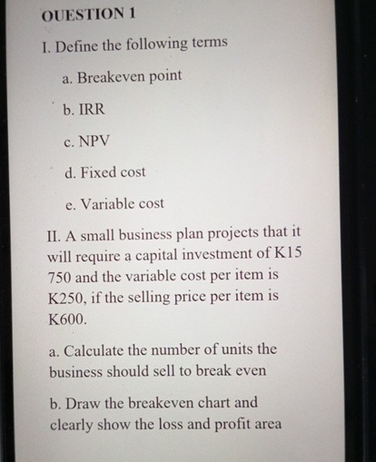 Solved OUESTION 1I. Define the following termsa. ﻿Breakeven | Chegg.com
