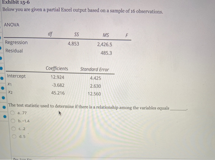 Solved Exhibit 15-6 Below you are given a partial Excel | Chegg.com
