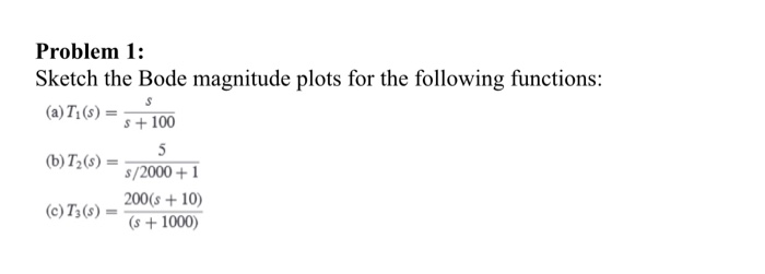 Solved Problem 1: Sketch the Bode magnitude plots for the | Chegg.com
