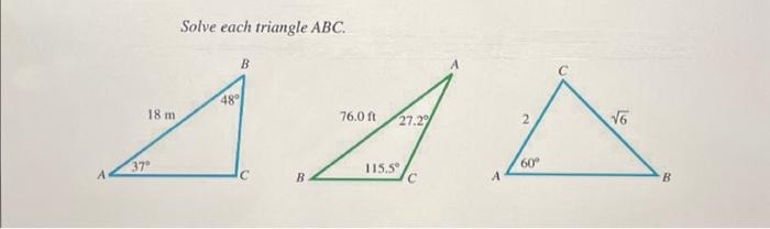 Solved Solve each triangle ABC. | Chegg.com