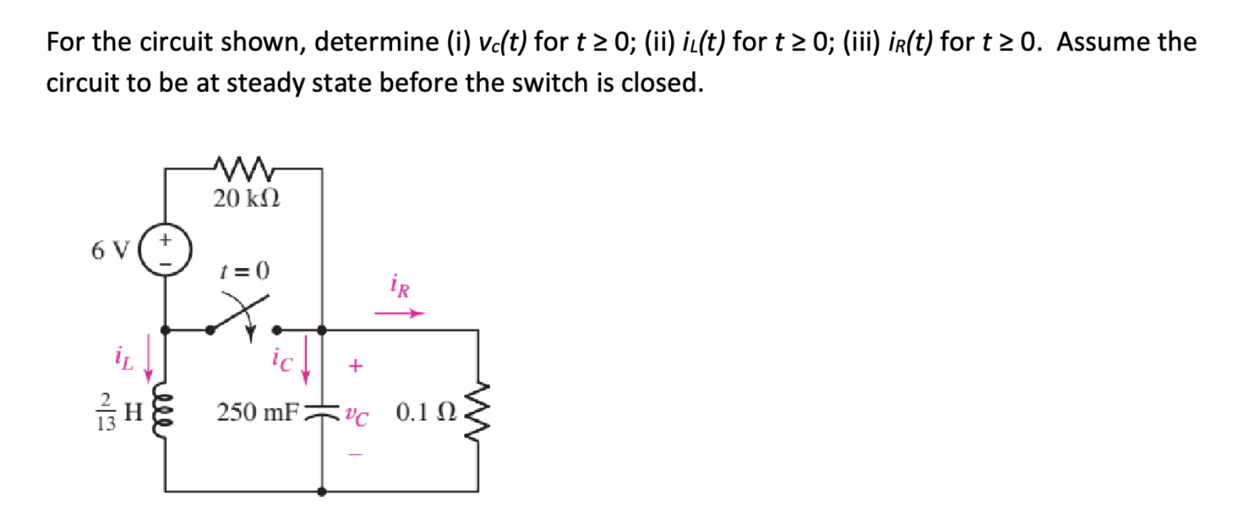 Solved For the circuit shown, determine (i) vc(t) ﻿for t≥0; | Chegg.com