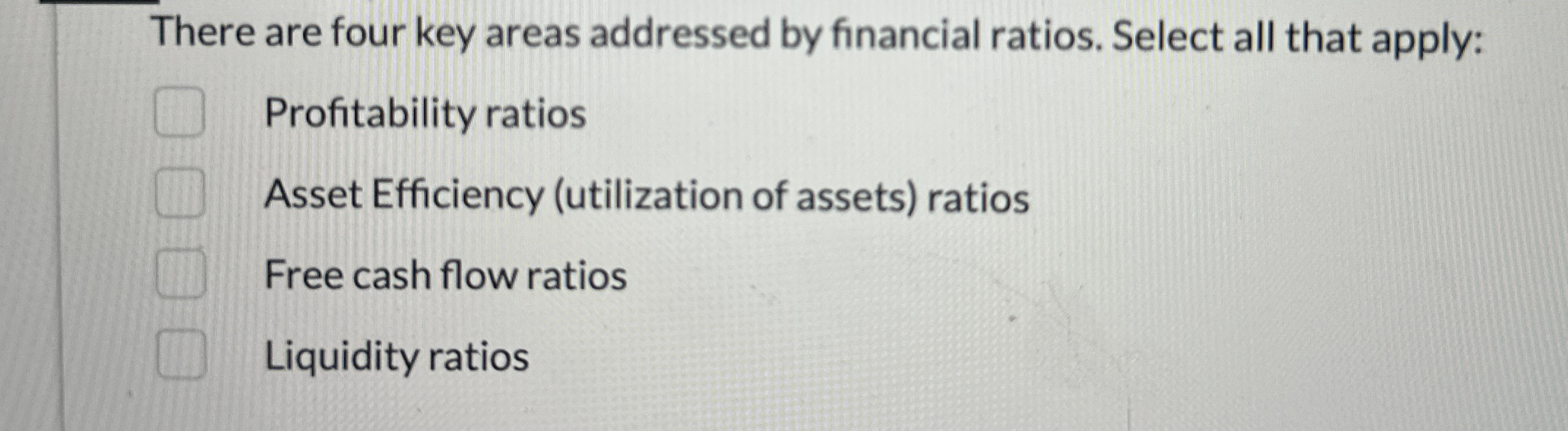 Solved There are four key areas addressed by financial | Chegg.com