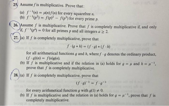 Solved 25. Assume fis multiplicative. Prove that: (a) f-'(n) | Chegg.com