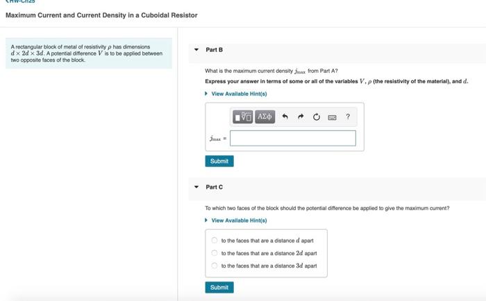 Solved Maximum Current and Current Density in a Cuboidal | Chegg.com