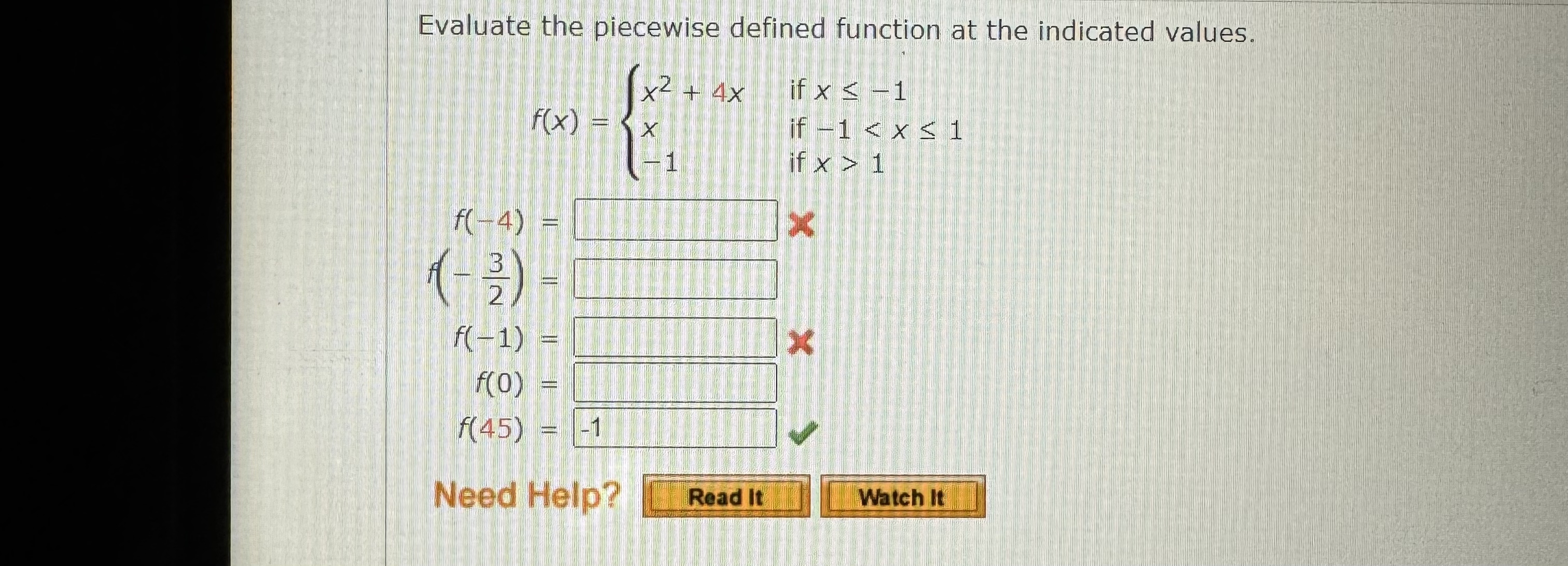 Solved Evaluate the piecewise defined function at the | Chegg.com