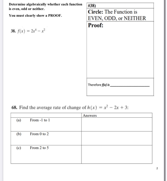 Solved Determine algebraically whether each function is | Chegg.com
