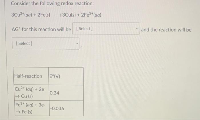 Solved Consider the following redox reaction: | Chegg.com