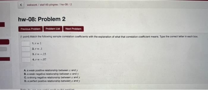 Solved (1 point) Match the following sample correlation | Chegg.com