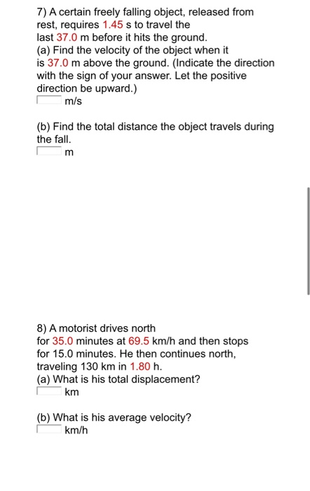 Solved 7) A certain freely falling object, released from | Chegg.com