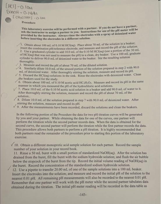 pH Measurement and pH Titration Curve Report Sheet | Chegg.com