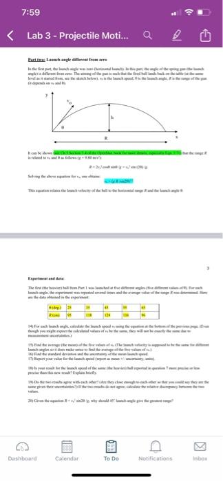 Solved LAB 3: Projectile Motion You will need a few formulas | Chegg.com