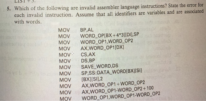 5 Which Of The Following Are Invalid Assembler 