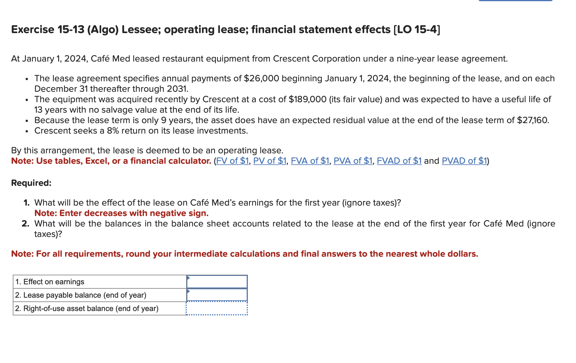 Solved Exercise 15-13 (Algo) ﻿Lessee; operating lease; | Chegg.com