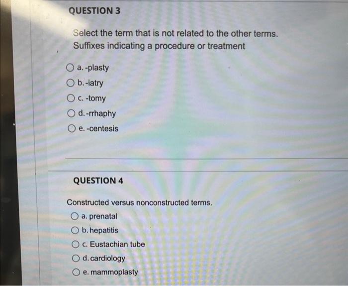 Solved Select the term that is not related to the other | Chegg.com