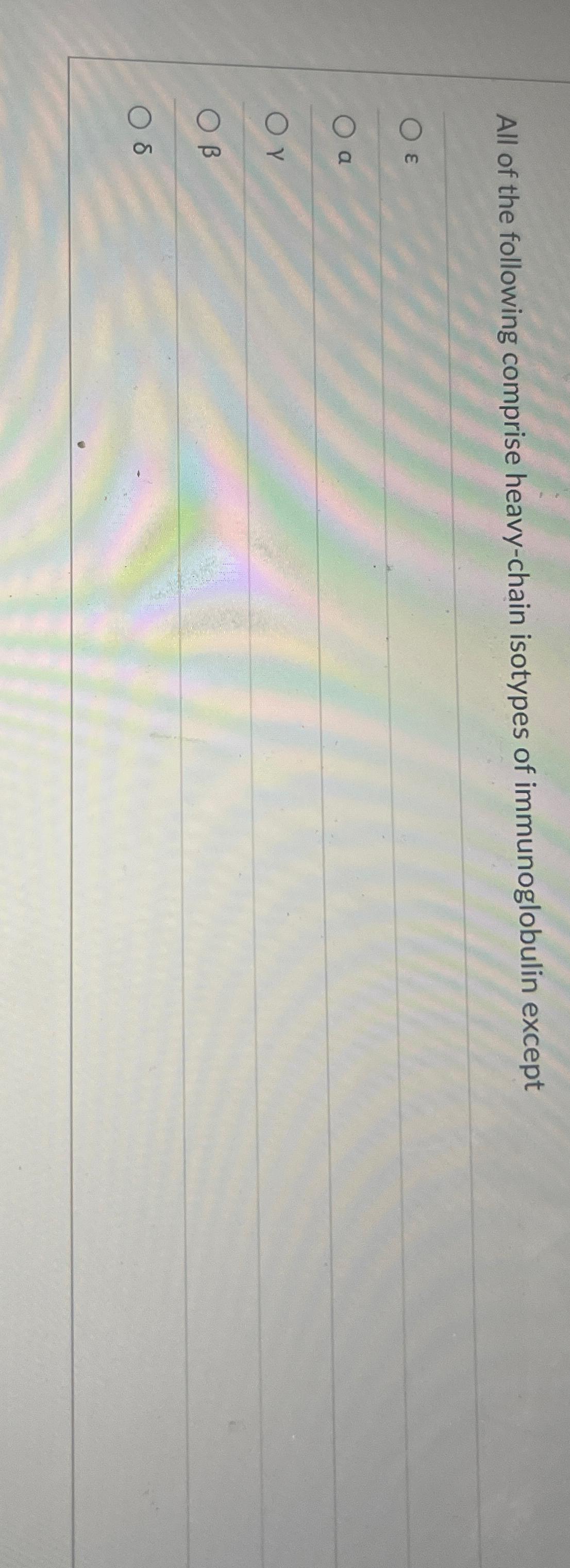 Solved All of the following comprise heavy-chain isotypes of | Chegg.com