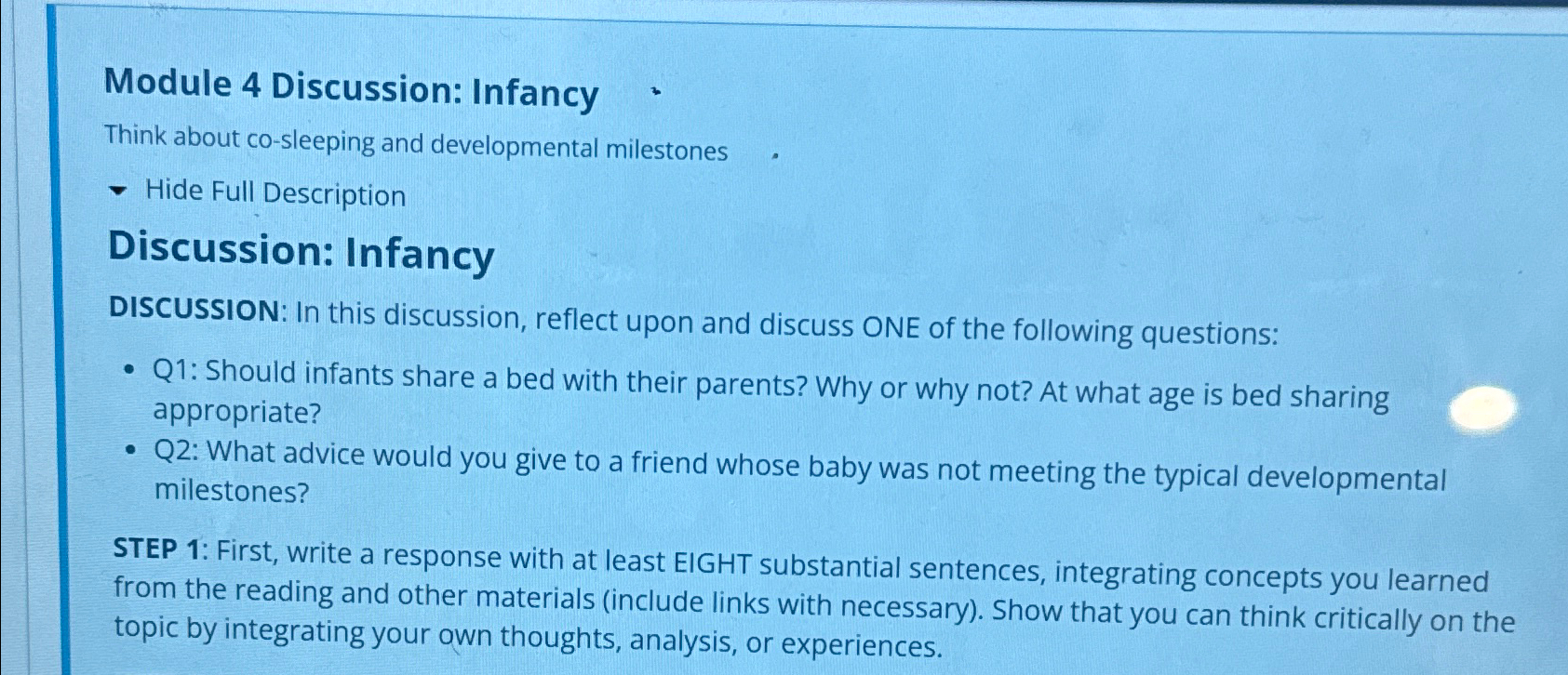 Solved Module 4 ﻿Discussion: InfancyThink about co-sleeping | Chegg.com