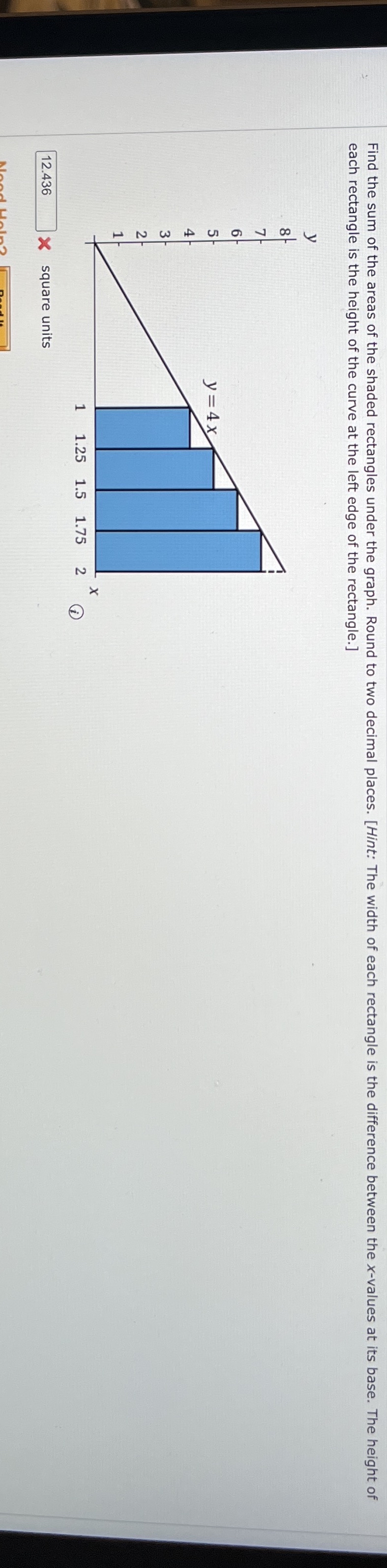 Solved each rectangle is the height of the curve at the left | Chegg.com