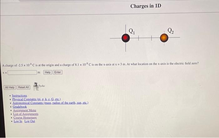 Solved harge of −2.5×10−9C is at the origin and a charge of | Chegg.com