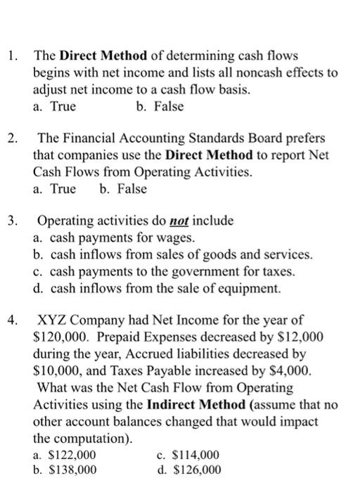 Solved The Direct Method of determining cash flows begins | Chegg.com