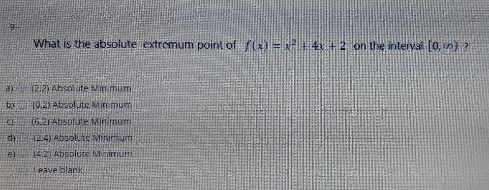Solved 19 What is the absolute extremum point of f(x) + 4x + | Chegg.com
