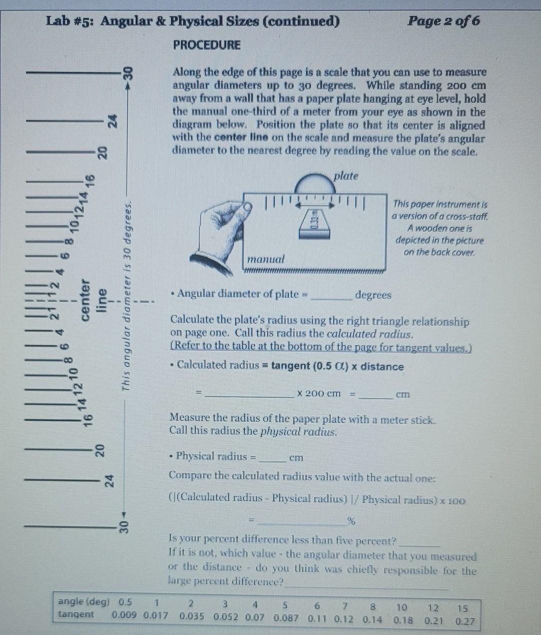 Page 2 of 6 Lab #5: Angular & Physical Sizes | Chegg.com