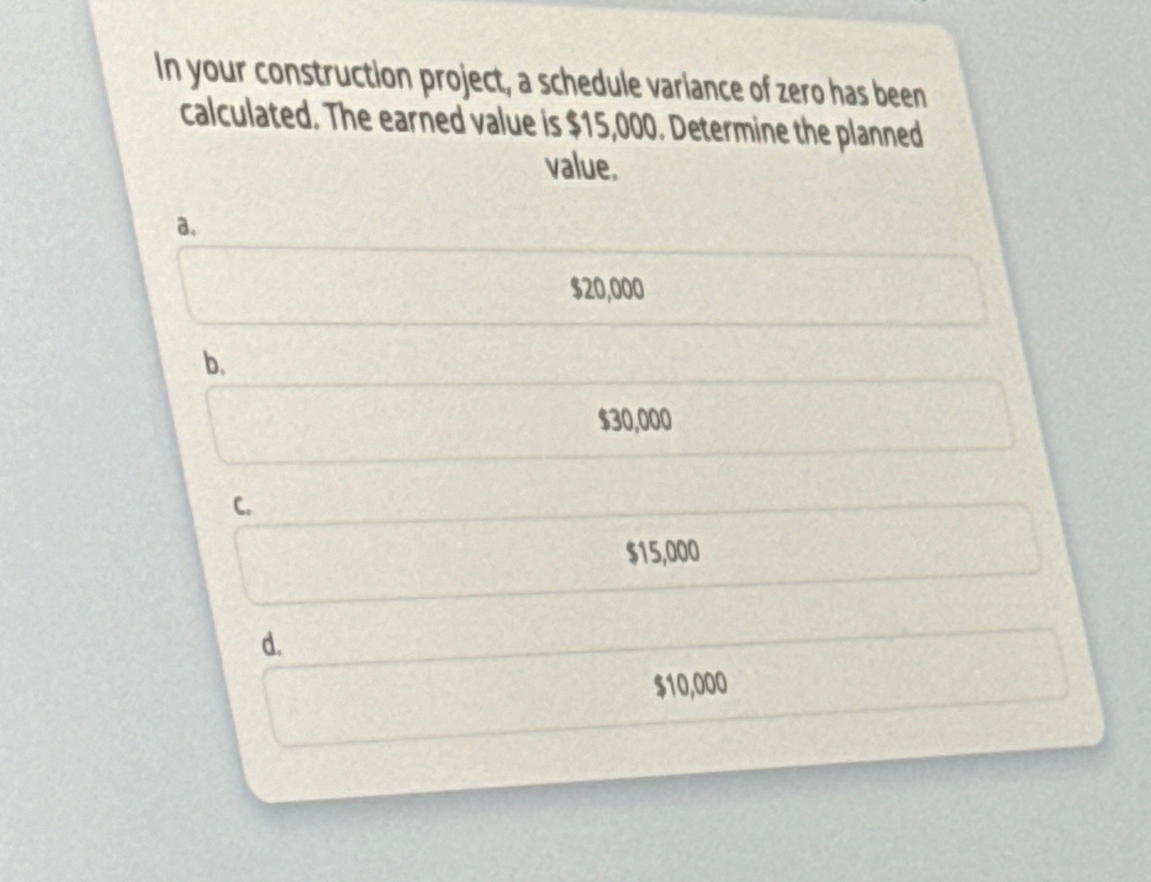 Solved In your construction project, a schedule variance of | Chegg.com