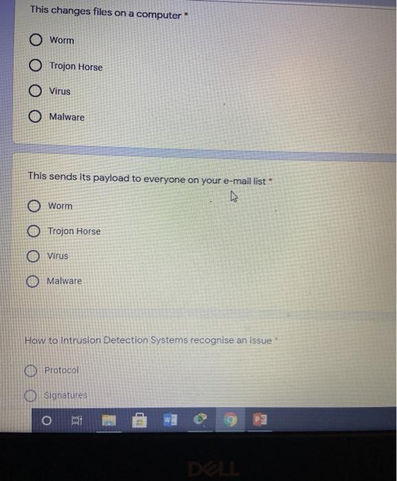 Solved This changes files on a computer O Worm O Trojon | Chegg.com