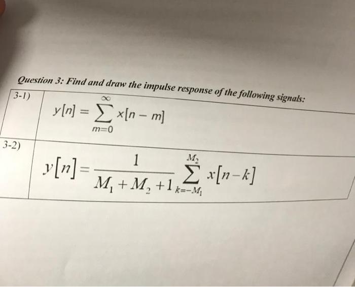 Solved Question 3: Find and draw the impulse response of the | Chegg.com