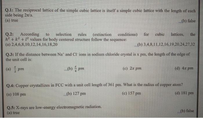 Solved Q.1: The reciprocal lattice of the simple cubic | Chegg.com