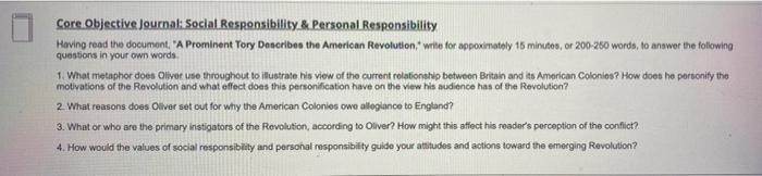 Solved Core Objective Journal: Social Responsibility & | Chegg.com