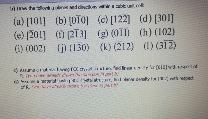 Solved b) Draw the following planes and directions within a | Chegg.com