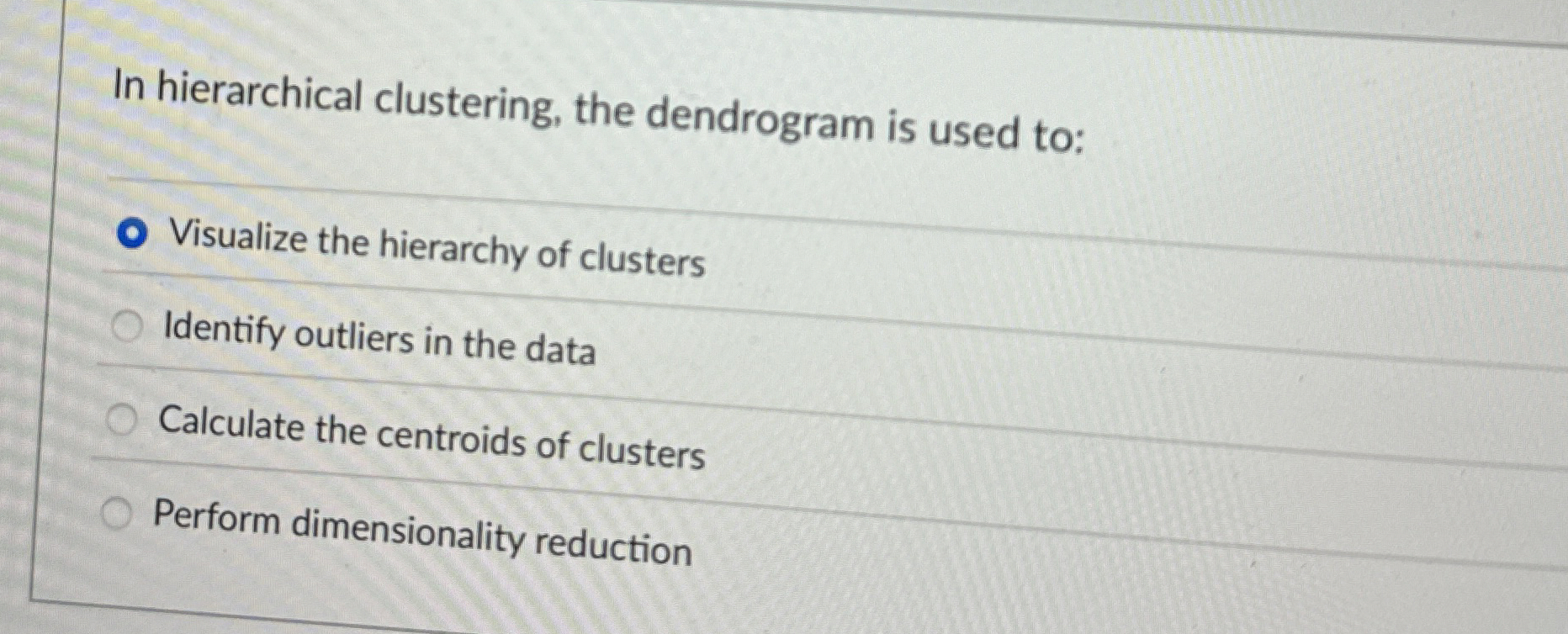 Solved In hierarchical clustering, the dendrogram is used | Chegg.com