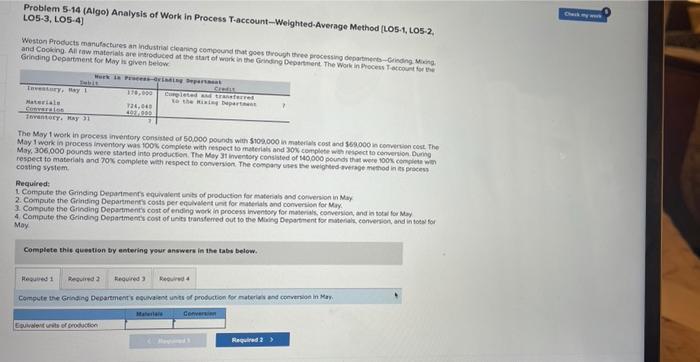 Solved Problem 5-14 (Algo) Analysis of Work in Process | Chegg.com