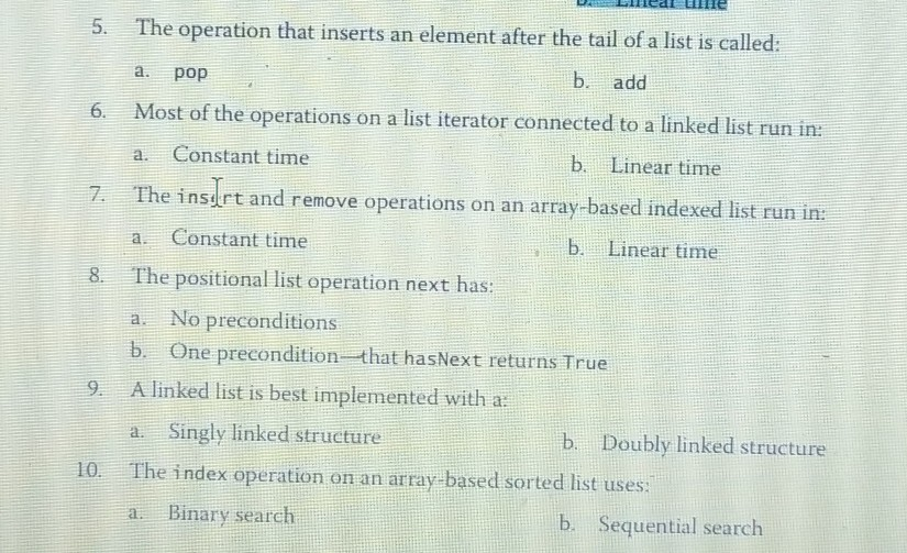 Solved 5. The operation that inserts an element after the | Chegg.com