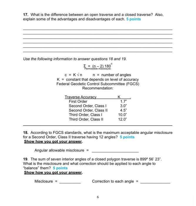 Solved 17. What is the difference between an open traverse | Chegg.com