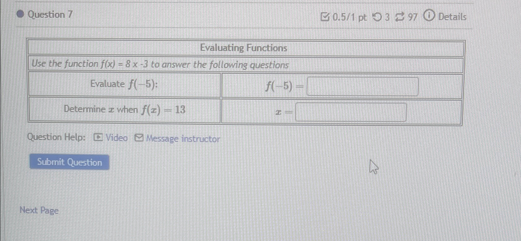 Solved Question 70.51pt397Details\table[[Evaluating | Chegg.com