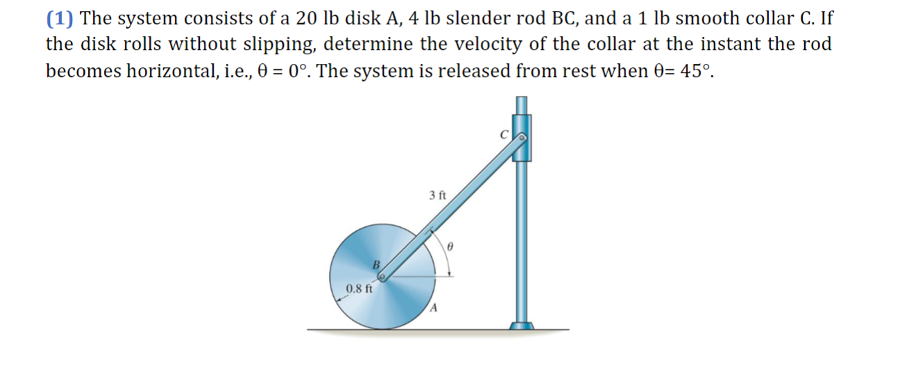 Solved (1) ﻿The system consists of a 20 ﻿lb disk A,4lb | Chegg.com