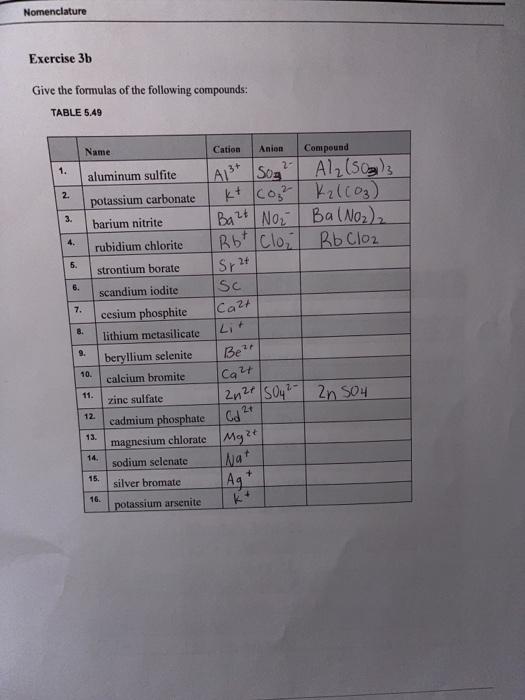 Solved Nomenclature Exercise 3b Give the formulas of the | Chegg.com