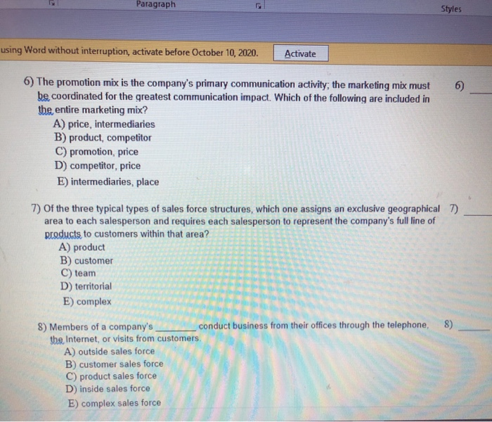 Solved Paragraph Styles using Word without interruption, | Chegg.com