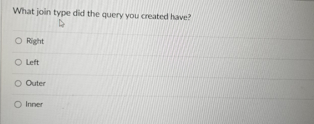 Solved What join type did the query you created | Chegg.com