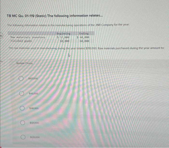 Solved TB MC Qu. 01-119 (Static) The following information | Chegg.com
